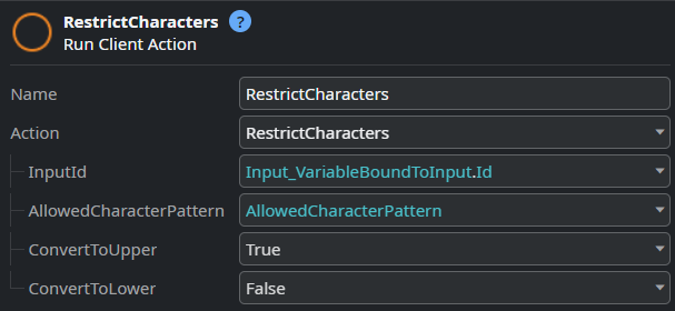 3. Assign the output of the action to the same variable bound to the input field.
